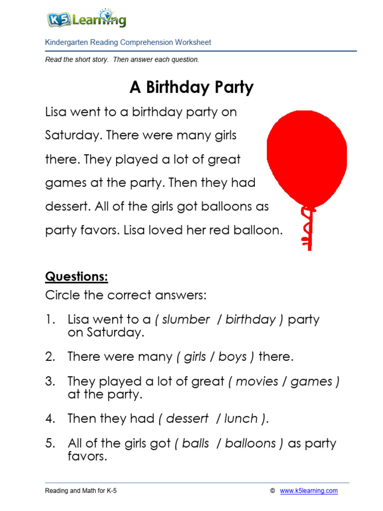 Reading Comprehension Story A Birthday Party | PDF