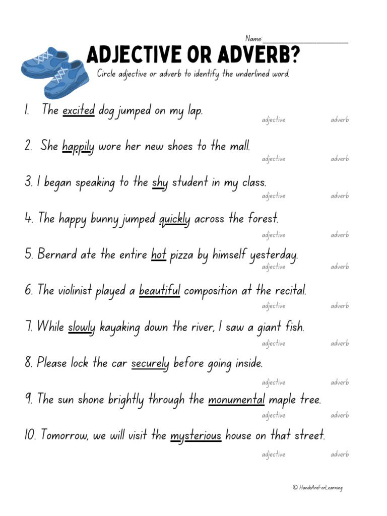 56 Grade Grammar Identify Adjective or Adverb - homework | PDF