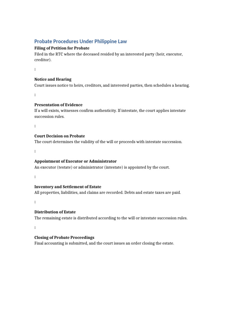 Probate Procedures With Descriptions | PDF