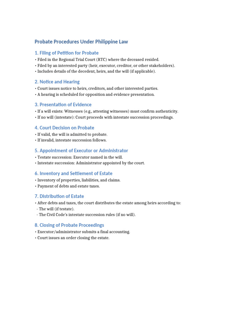 Probate Procedures Philippines | PDF