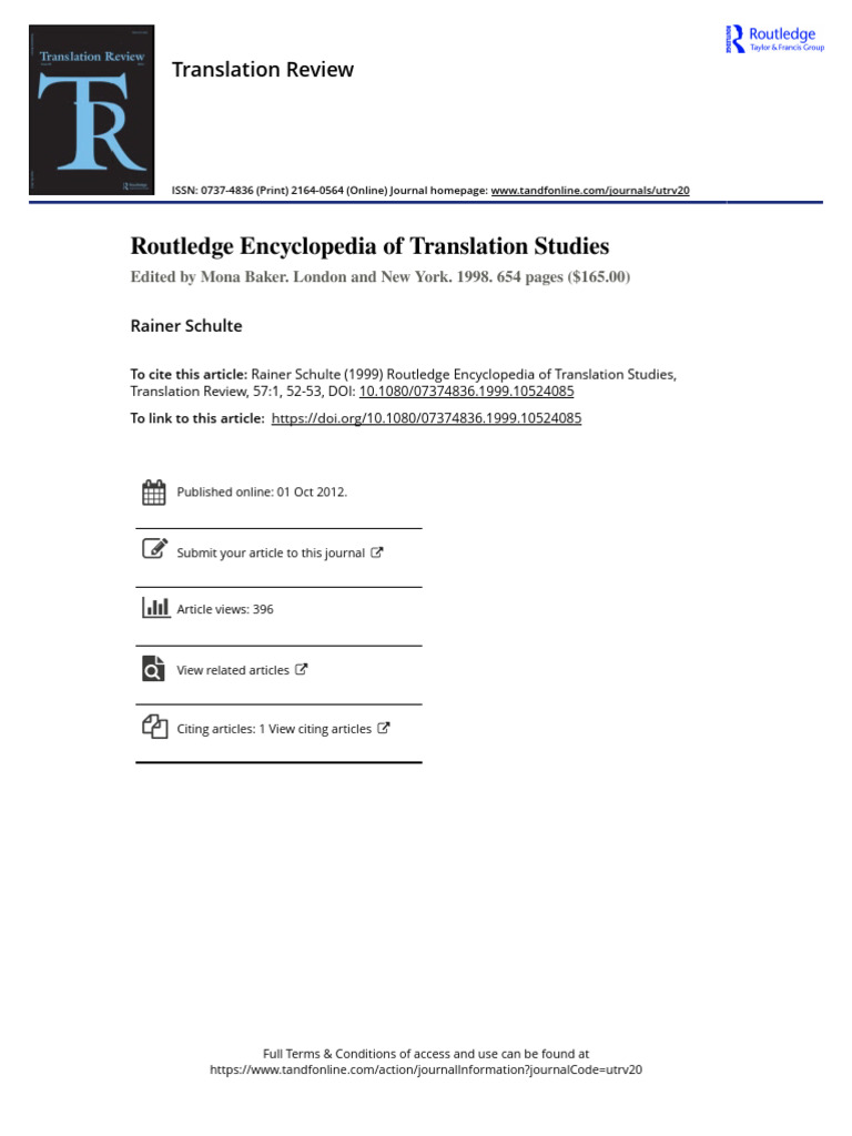 Routledge Encyclopedia of Translation Studies | PDF | Translations ...