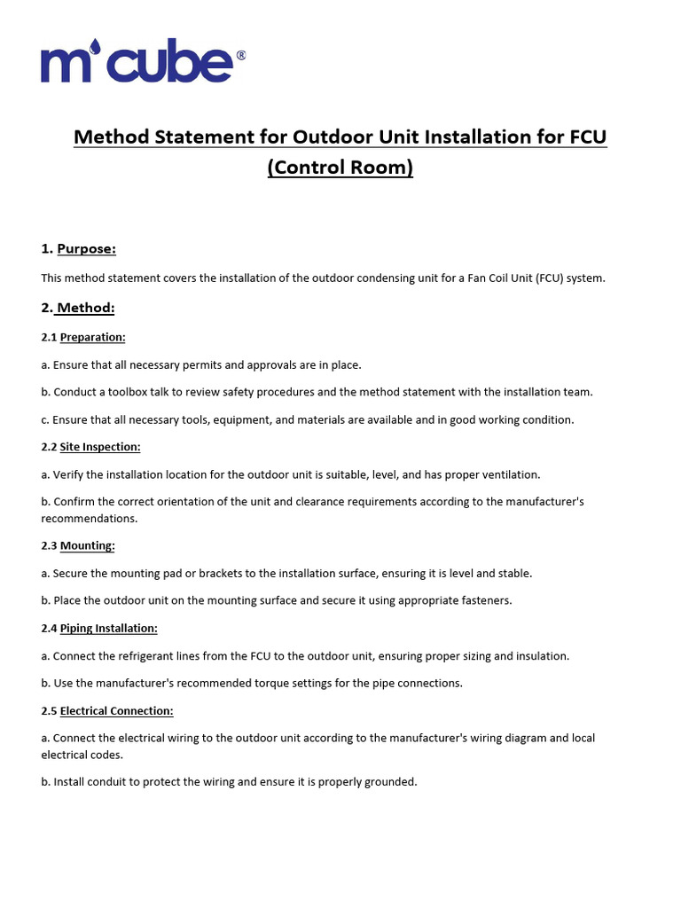 FCU Outdoor Unit Installation Method | PDF