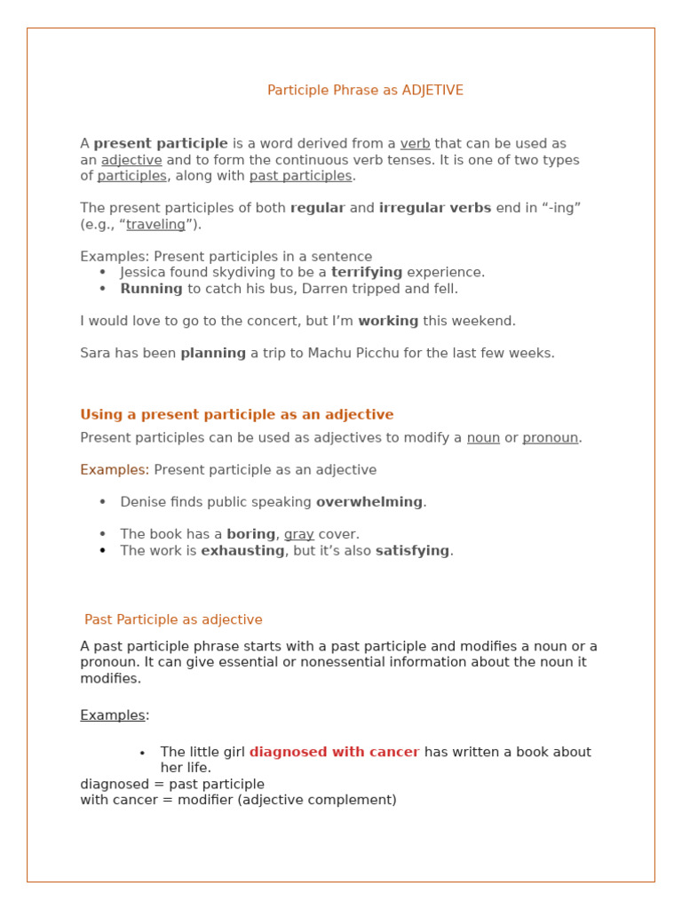 Participles as Adjectives Explained | PDF