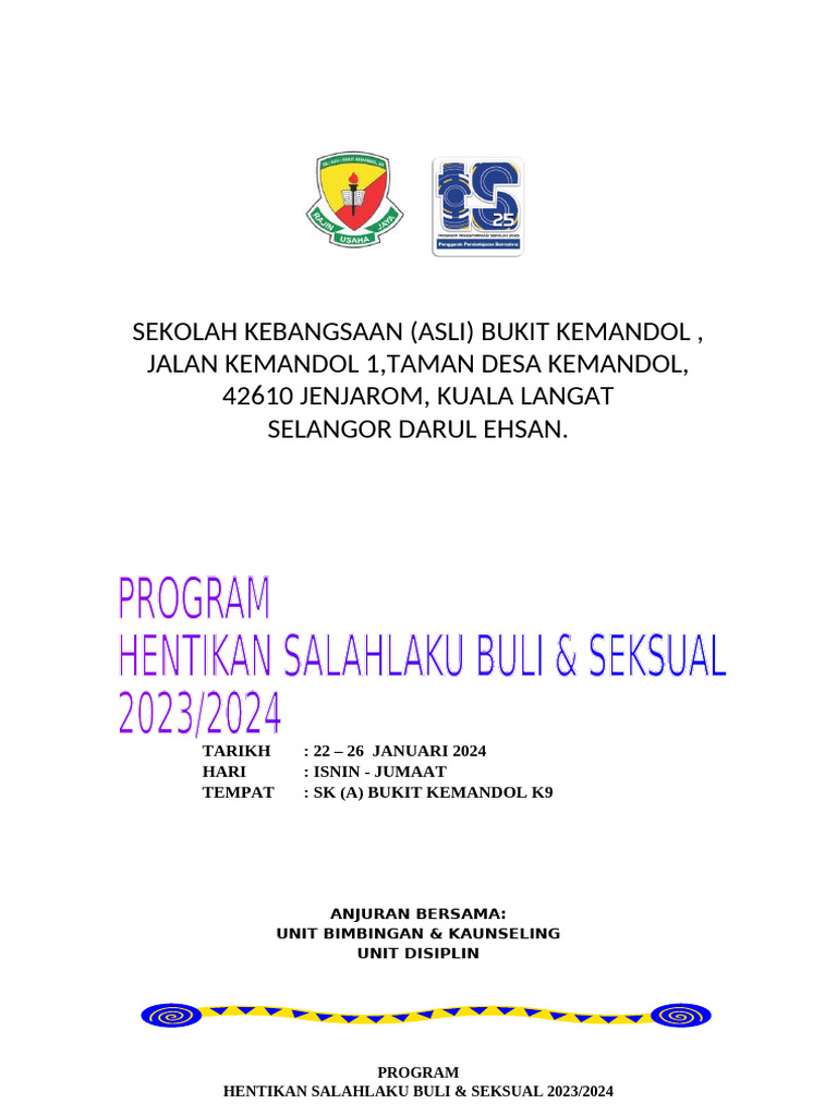Kertas Kerja Program Hentikan Buli & Seksusal 2024 | PDF