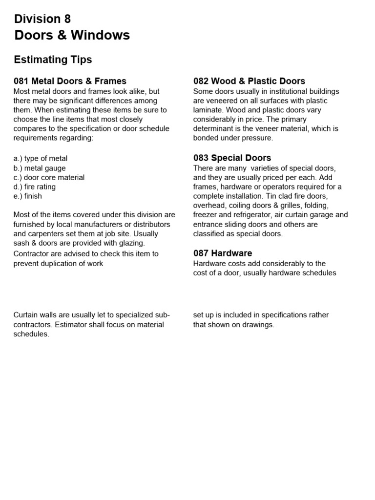 Estimating Guide for Doors & Windows | PDF | Door | Plywood