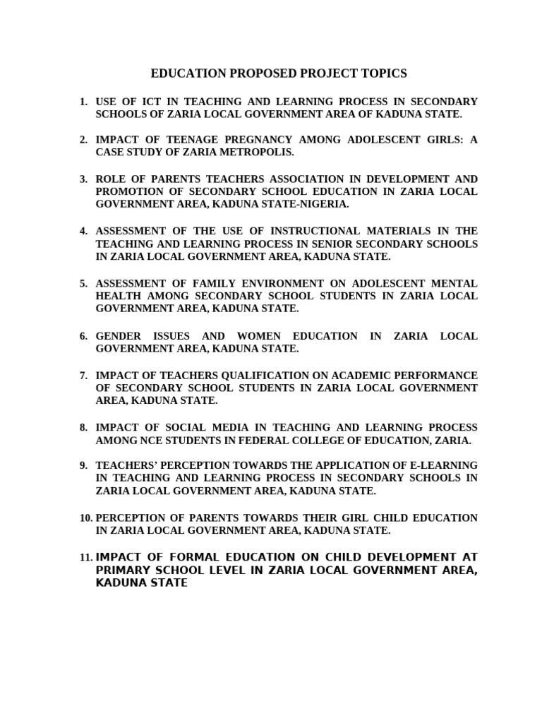 Education Proposed Project Topics | PDF