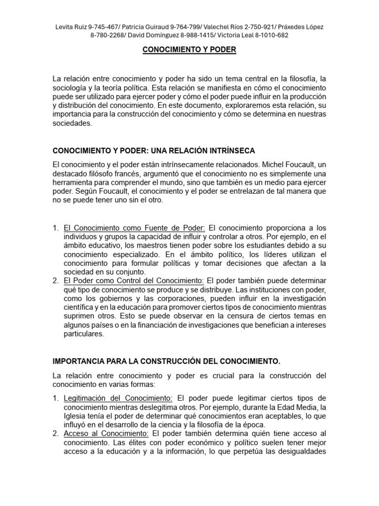 Conocimiento y Poder: Su Relación Clave | PDF | Conocimiento | Sociedad