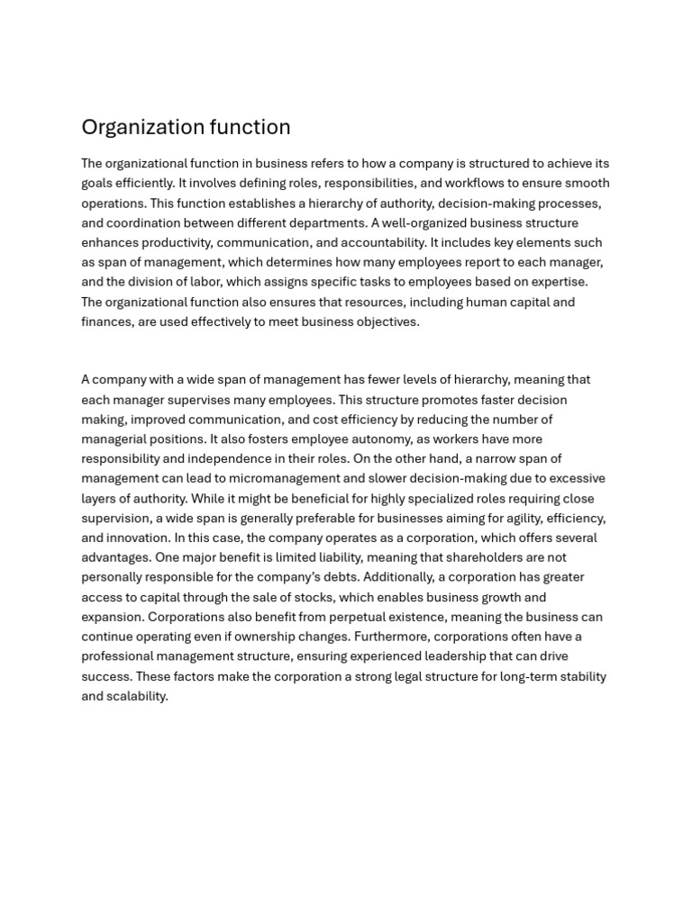Functions of Organizational Structure | PDF
