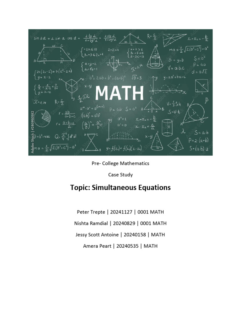 Math Case Study - Simultaneous Equations | PDF | Mathematics | Equations