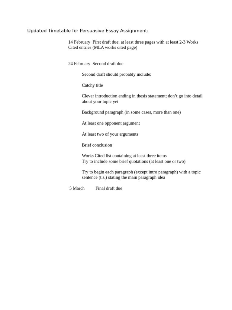 Persuasive Essay Assignment Timeline | PDF