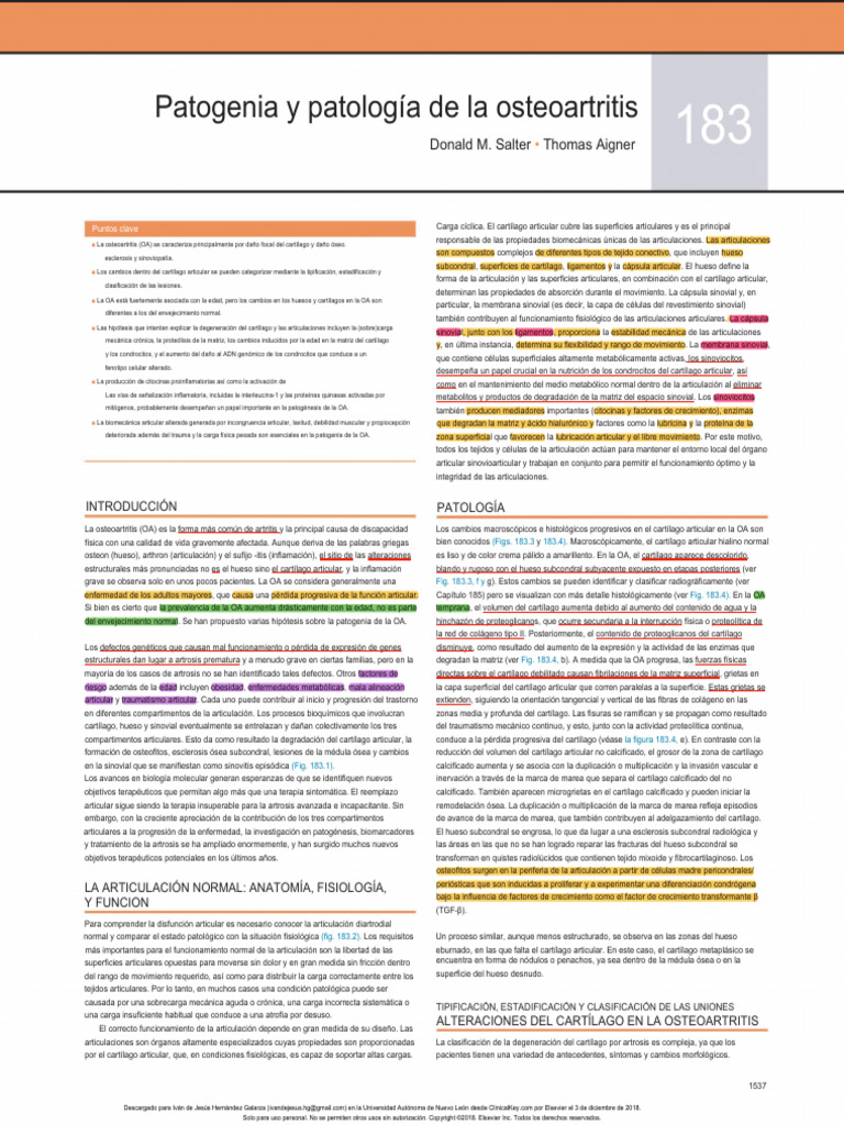 Pathogenesis and Pathology of Osteoarthritis | PDF | Articulación ...