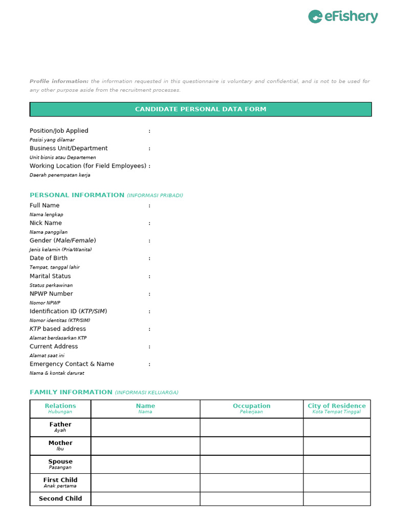 Employee Personal Data Form - Efishery | PDF