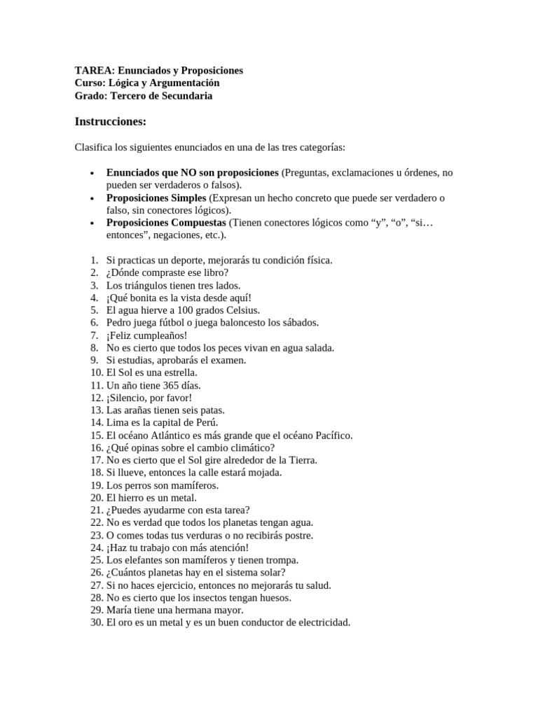 Tarea 3ro Proposiciones y Tabla de Verdad | PDF | Proposición | Lógica