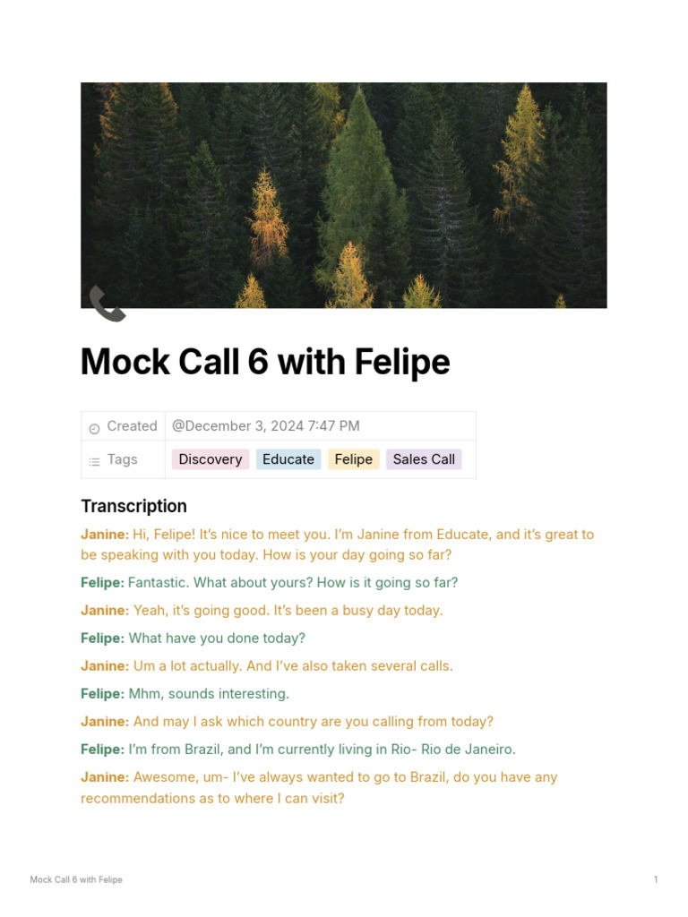 First Mock Call With Felipe | PDF