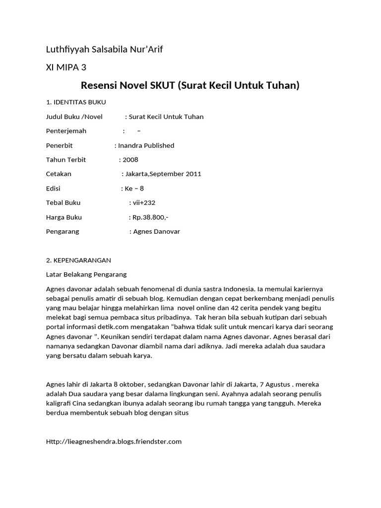 Resensi Novel SKUT Surat Kecil Untuk Tuh | PDF