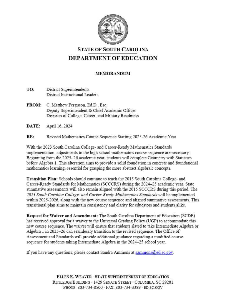 Memo-Mathematics Course Sequence | PDF