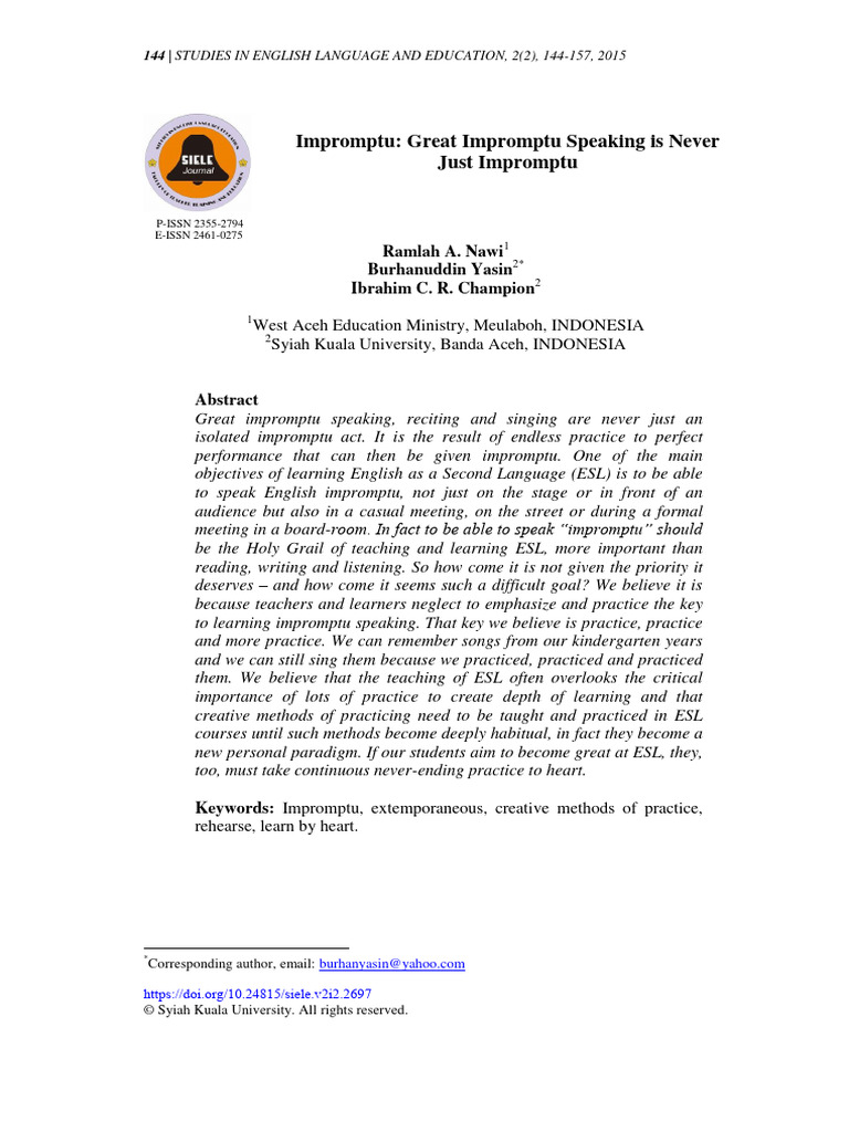 Impromptu Great Impromptu Speaking Is Ne | PDF | English As A Second Or Foreign Language | Word