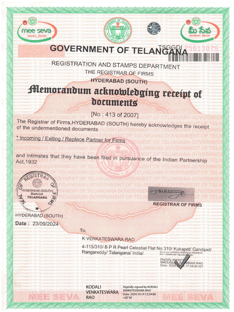 Firm 413 of 2017 Reg Certificate | PDF