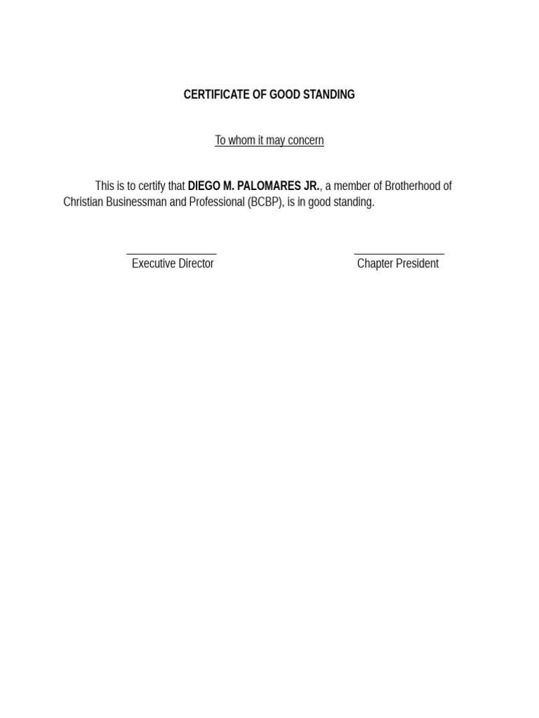 Certificate of Good Standing | PDF