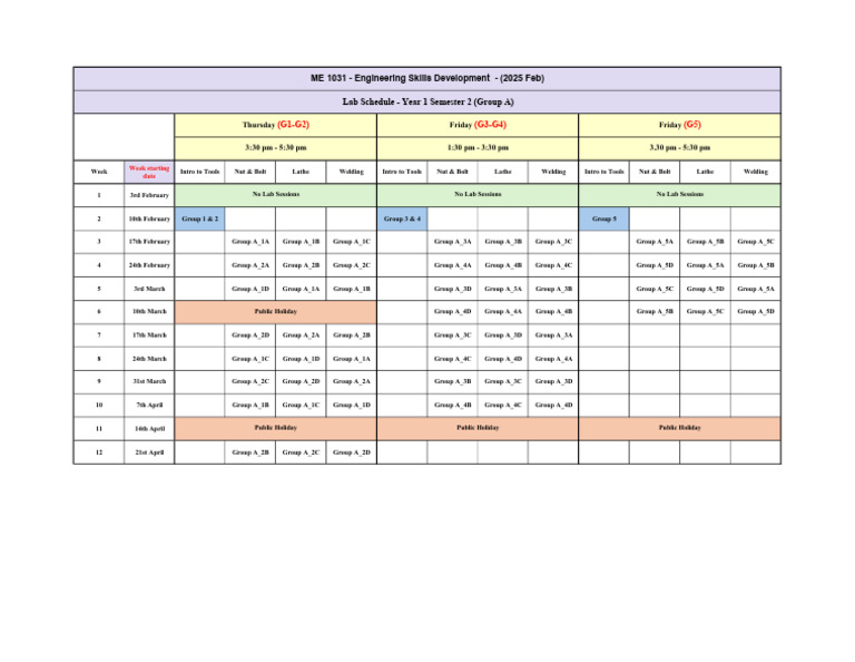 ME1031 - Lab Schedule - Group A | PDF | Metalworking