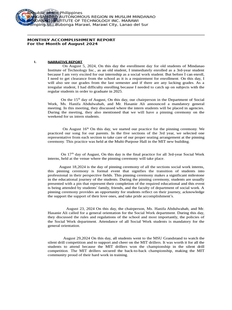 Narative Report Notes | PDF