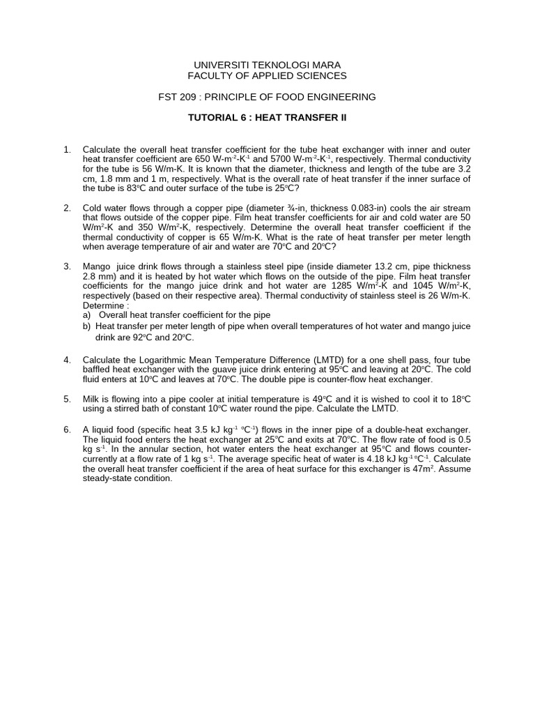 TUTORIAL 6 (1) | PDF | Heat Transfer | Heat Exchanger