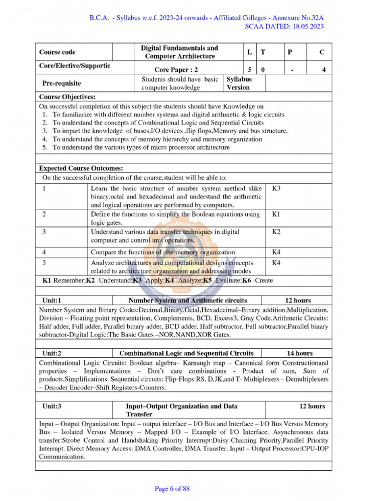 DFA Bca 2023 24 Sylabus | PDF