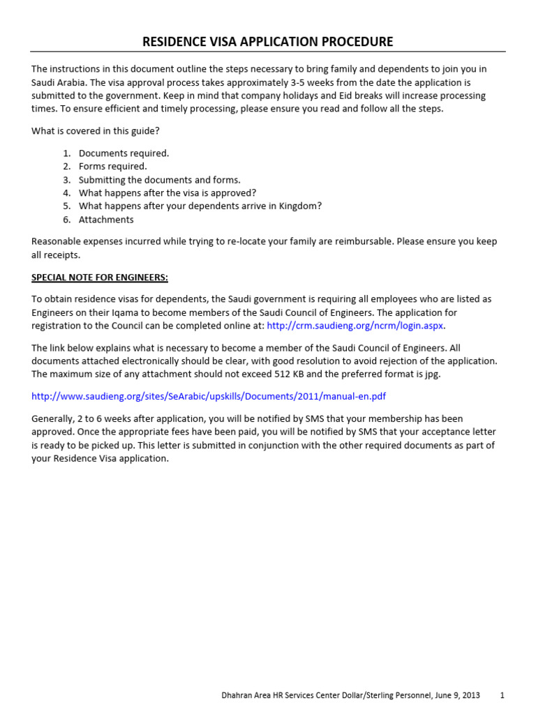 ARAMCO - Residence Visa Application Procedure | PDF | Travel Visa ...