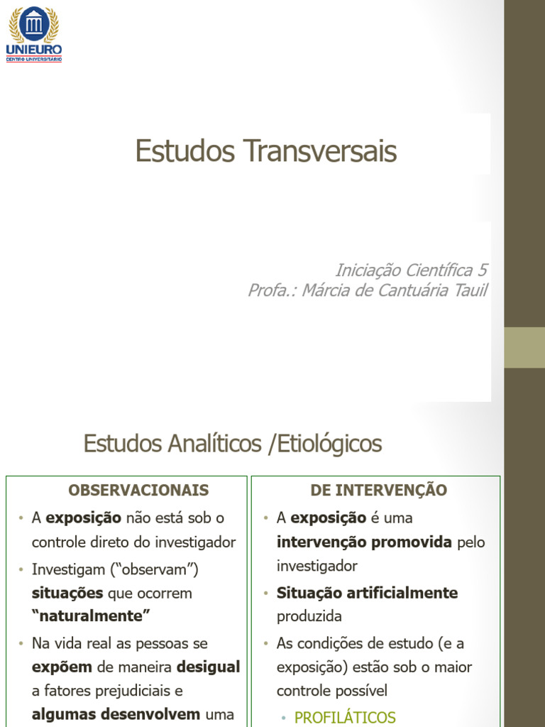 Estudos Transversais em Epidemiologia | PDF | Fator de risco