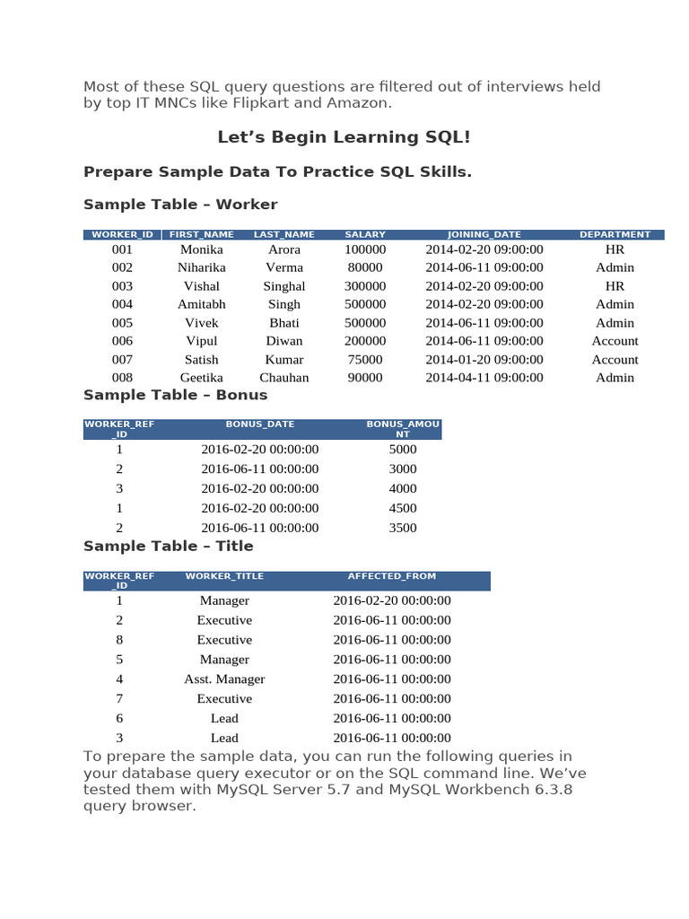 SQL Interview Questions With Answers | PDF | Sql | Table (Database)