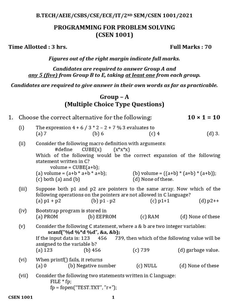 Programming For Problem Solving Csen 1001 Pdf Pointer Computer Programming C
