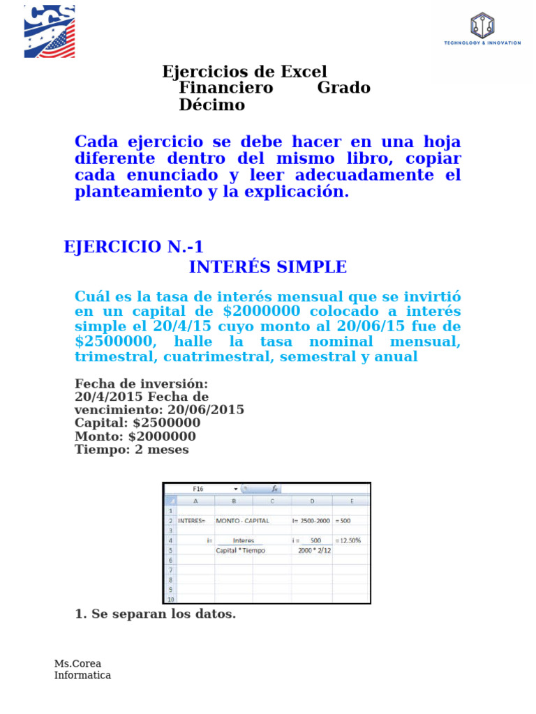 Ejercicios de Excel Financiero Grado Decimo | PDF | Interés | Tasas de interés