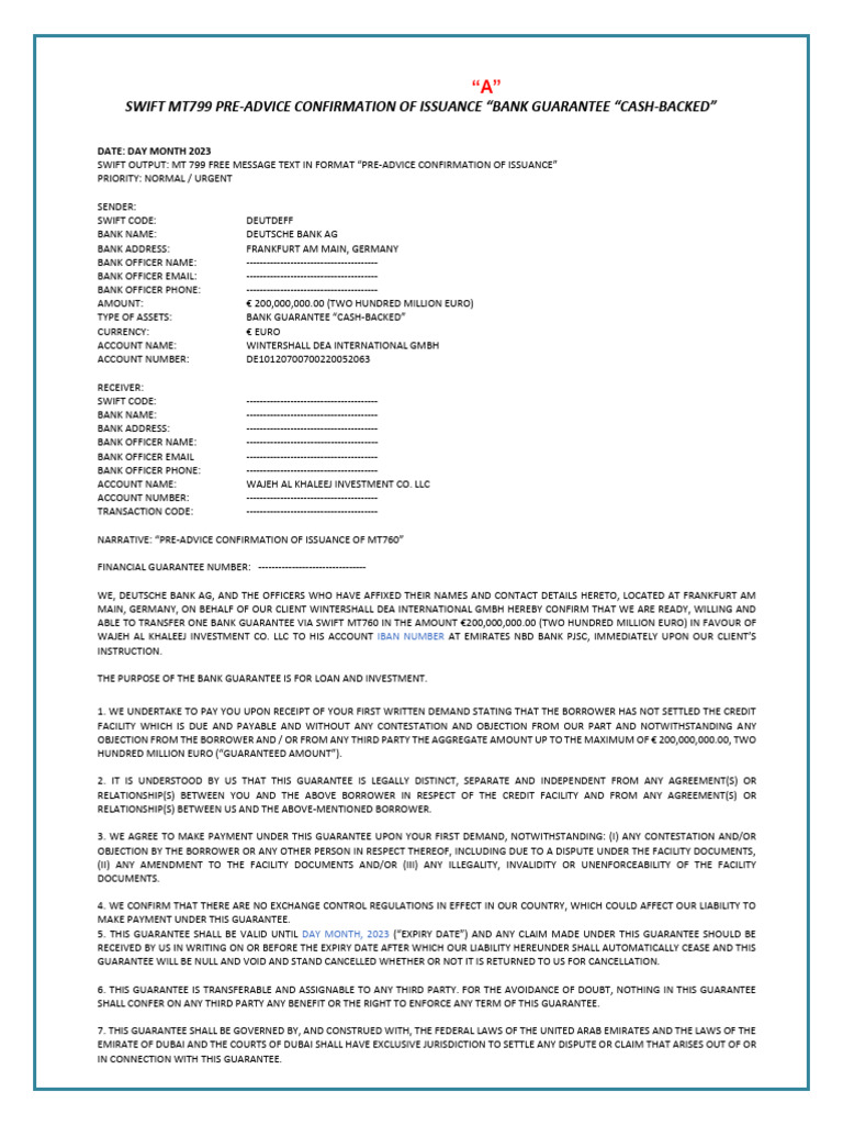 Verbiage Text For Swift MT799 and MT760 - Bank Guarantee | PDF | Banks ...