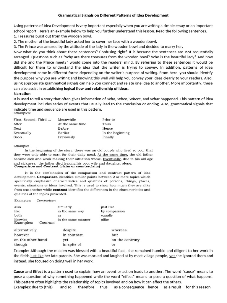Grammatical Signals on Different Patterns of Idea Development | PDF | Communication | Cognition