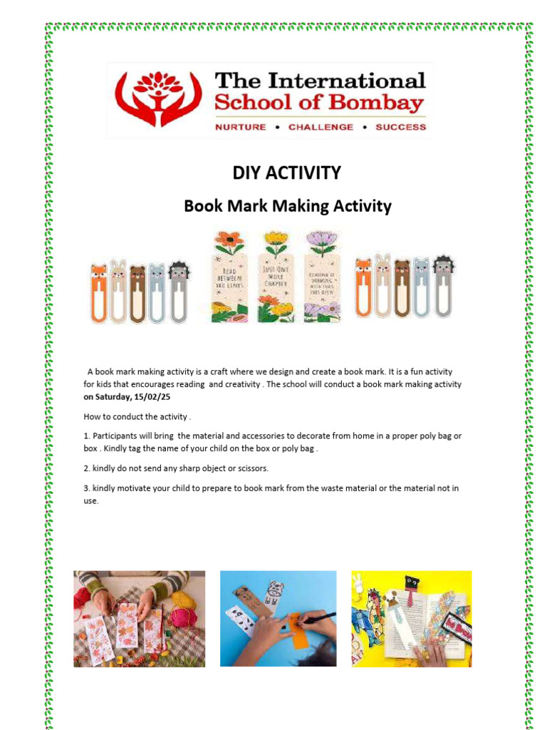 Book Mark Making Activity 2024-25 | PDF
