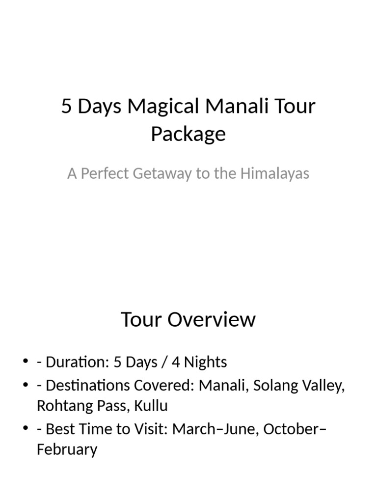 Manali Tour Package | PDF