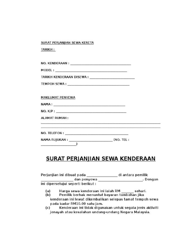 Sewa Kereta Form | PDF
