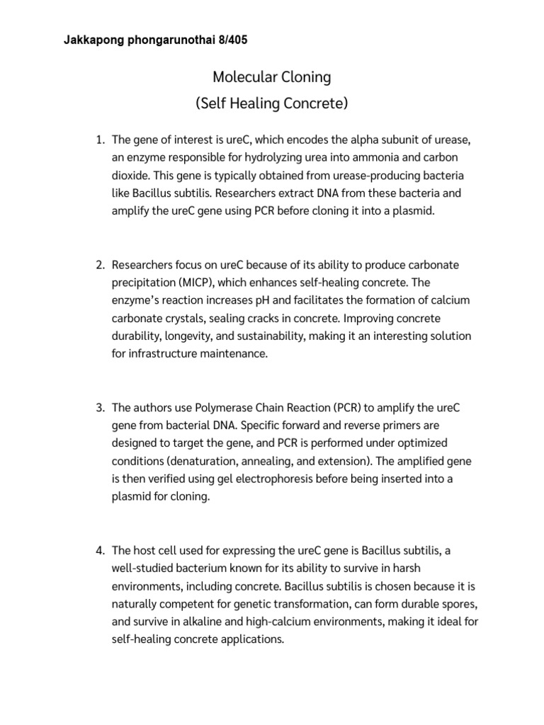 Self-Healing Concrete via UreC Gene | PDF