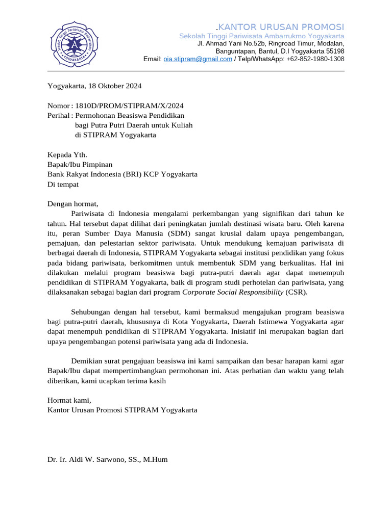 Surat Pengantar Proposal_BRI | PDF