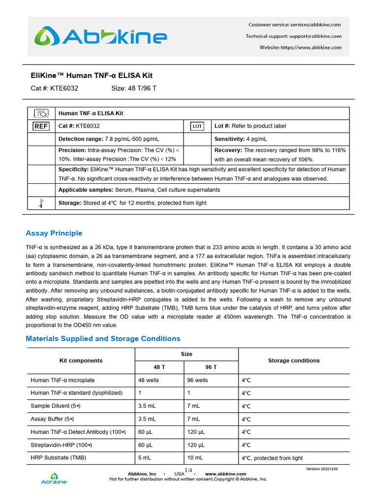 1TNF-α-Alpha型腫瘤壞死因子ELISA試劑盒-EliKine™-Human-TNF-α-ELISA-Kit貨號KTE6032 ...