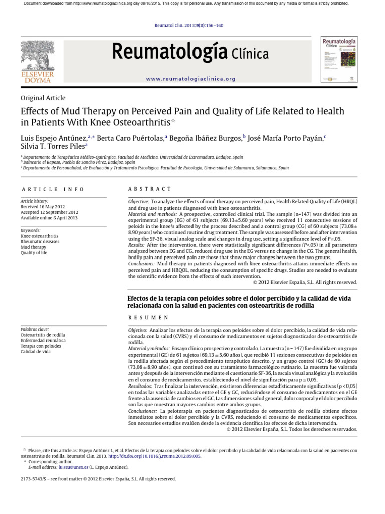Effects of Mud Therapy On Perceived Pain | PDF | Medicine | Health Care