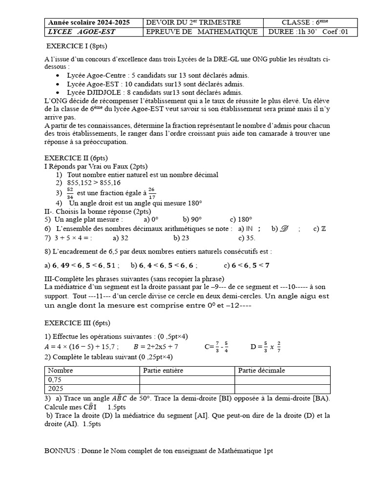 Dev Math 6eme | PDF | Mathématiques | Arithmétique