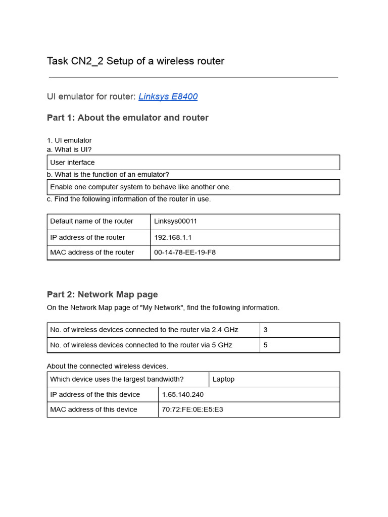 Task CN2 - 2 Setup of A Wireless Router | PDF