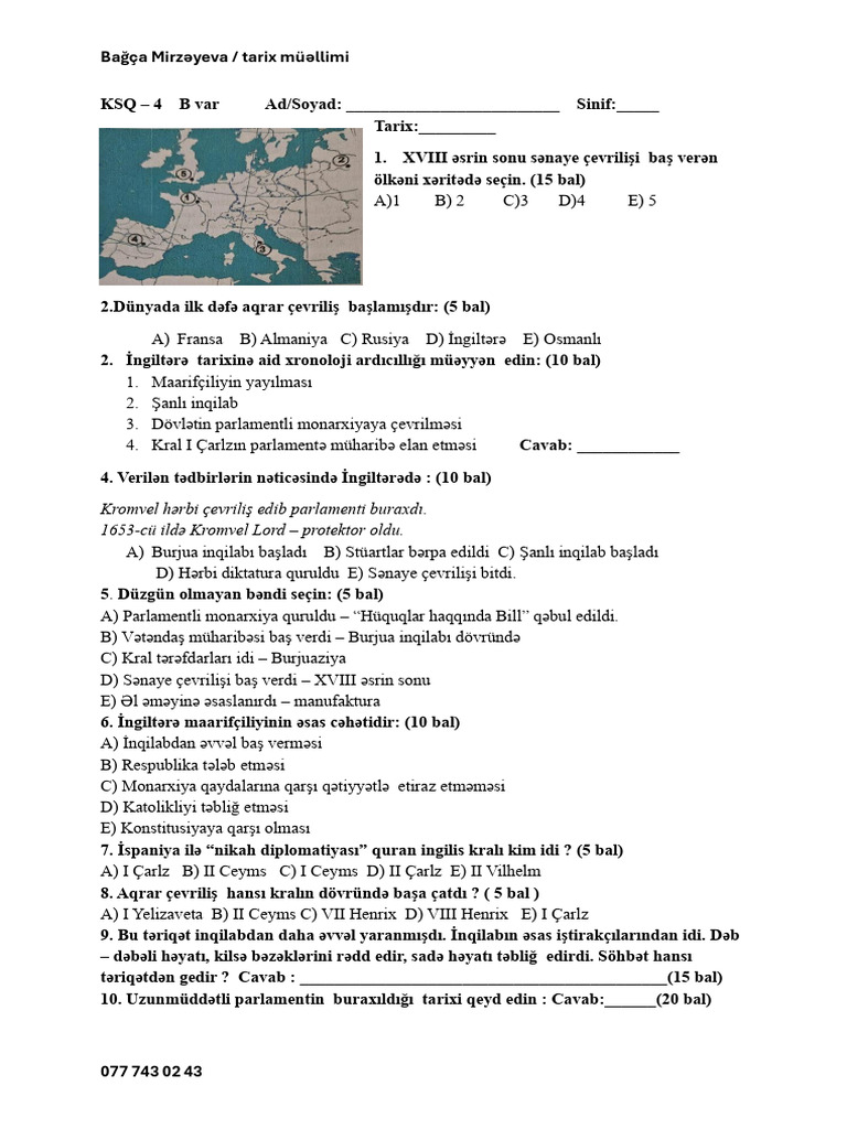 VIII sinif Гњmumi t ksq 4 2025 B var | PDF
