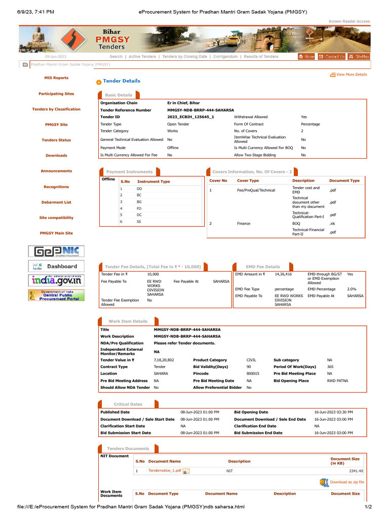 eProcurement System for Pradhan Mantri Gram Sadak Yojana (PMGSY)NDB ...