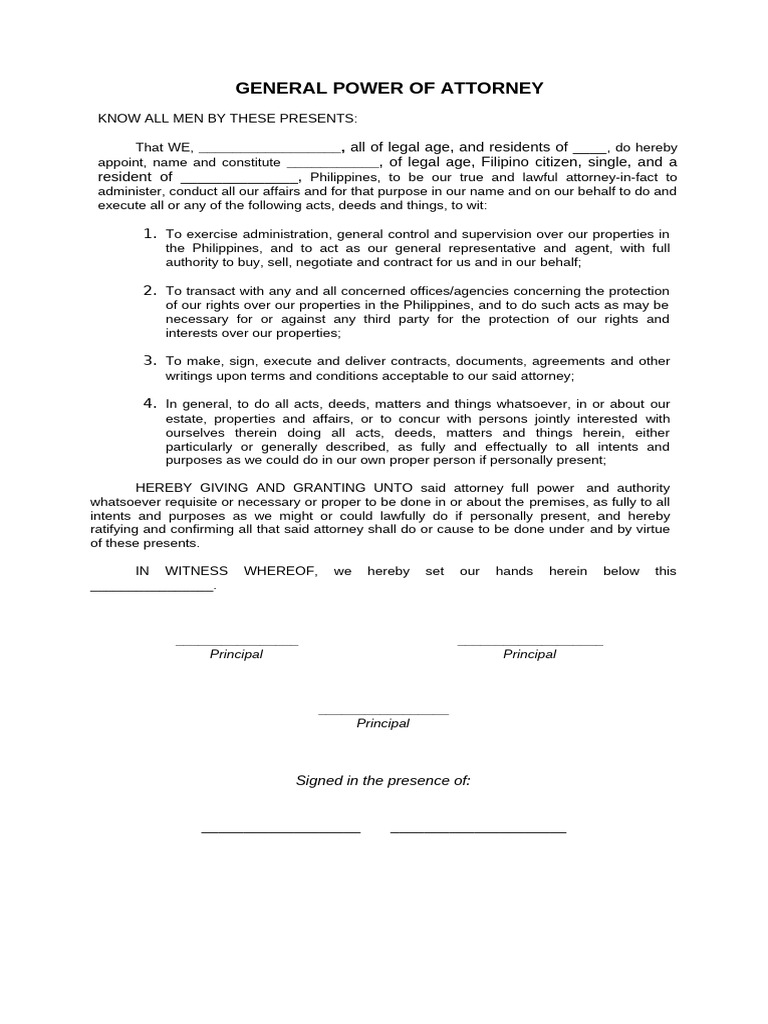 GPA - FORM | PDF | Power Of Attorney | Government