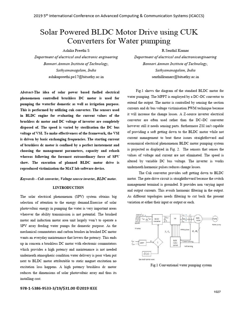 3.... Solar Powered BLDC Motor Drive Using CUK Converters For Water Pumping | PDF | Power ...