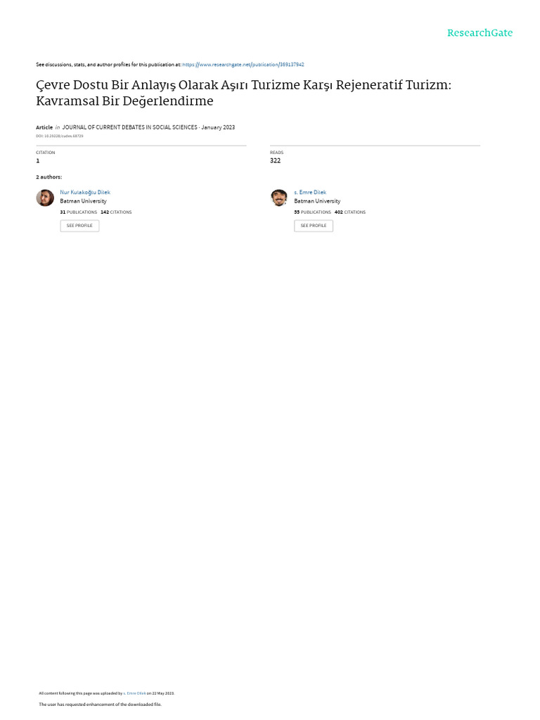 Cevre Dostu Bir Anlayis Olarak Asiri Turizme Karsi | PDF