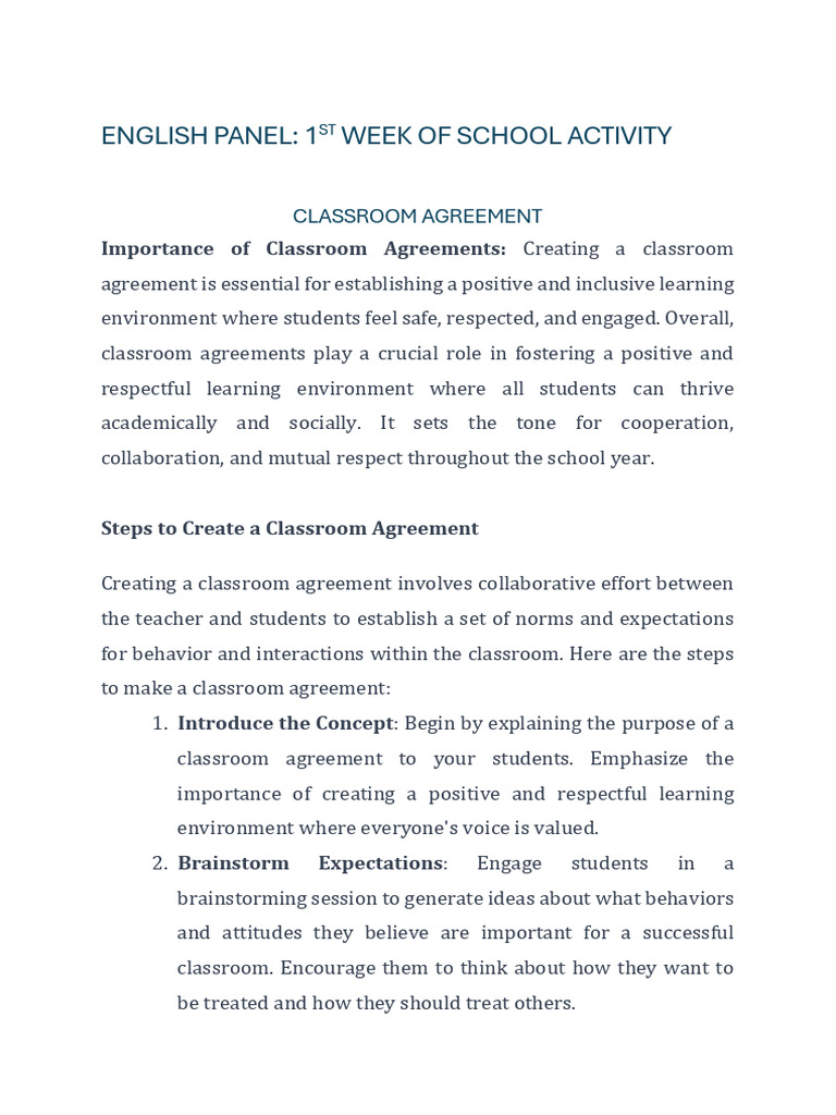 Classroom Agreement | PDF | Classroom | Learning