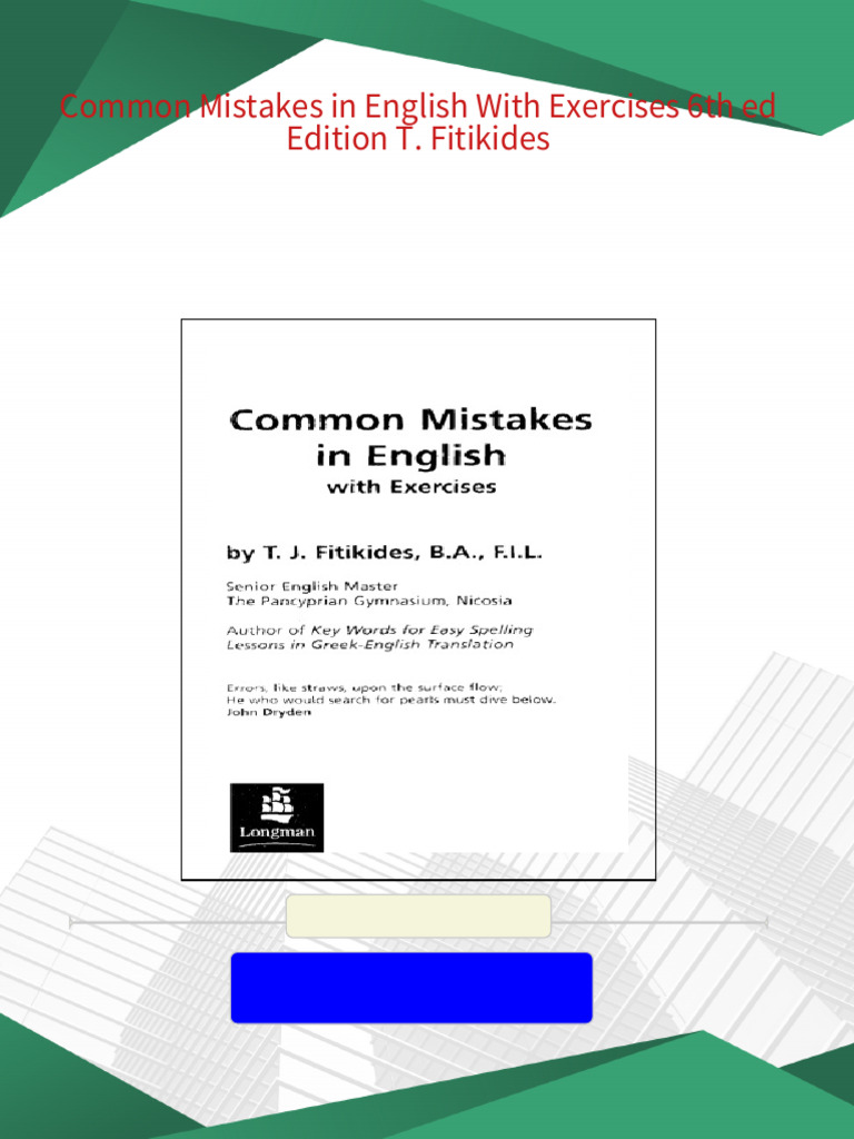 Common Mistakes in English With Exercises 6th ed Edition T. Fitikides ...
